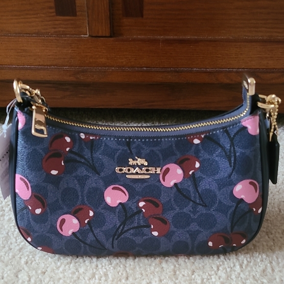 Coach | Bags | Coach Blue And Pink Shoulder Bag With Cherry Print ...